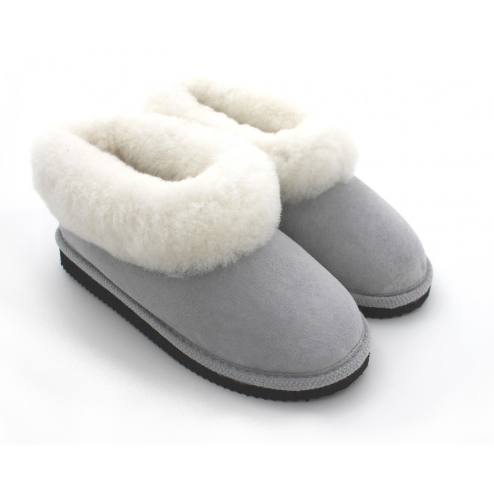Pantoufles en peau de mouton Gris - Chaussons Kivala